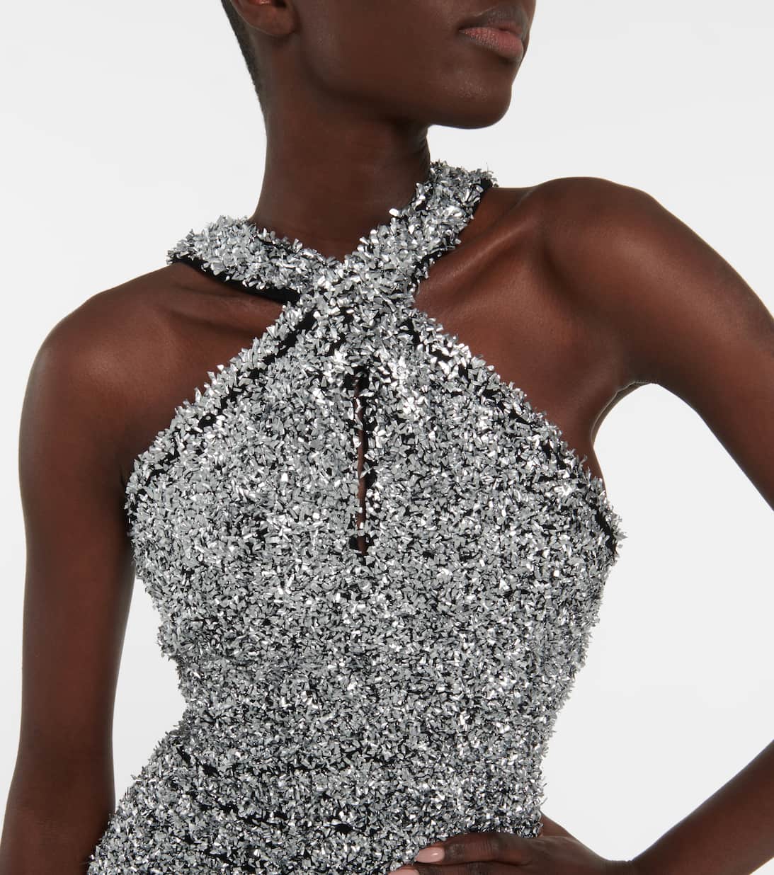 Metallic Knit Halterneck Gown in Silver - Alaia | Mytheresa