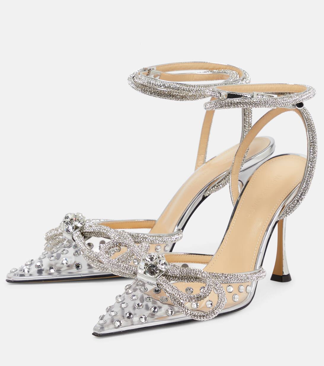 Double Bow Embellished PVC Pumps in Silver - Mach Mach | Mytheresa