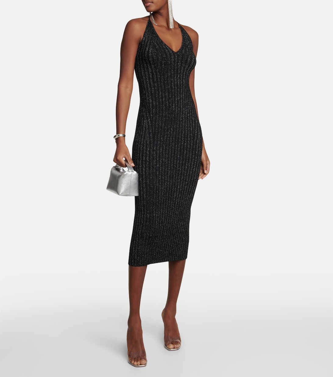Rhea Metallic Knit Midi Dress in Black - Galvan | Mytheresa