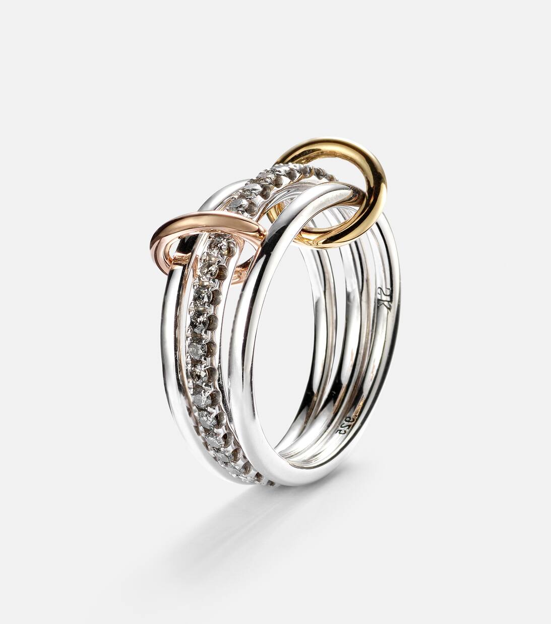 Tigris MX Gris Sterling Silver Ring With Diamonds And Yellow And Rose ...