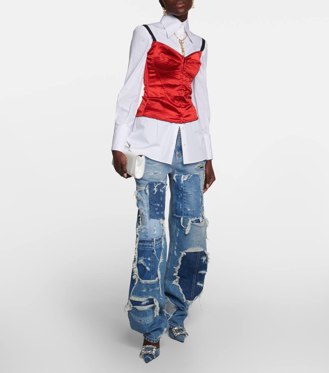 Patchwork Wide Leg Jeans in Blue - Dolce Gabbana | Mytheresa