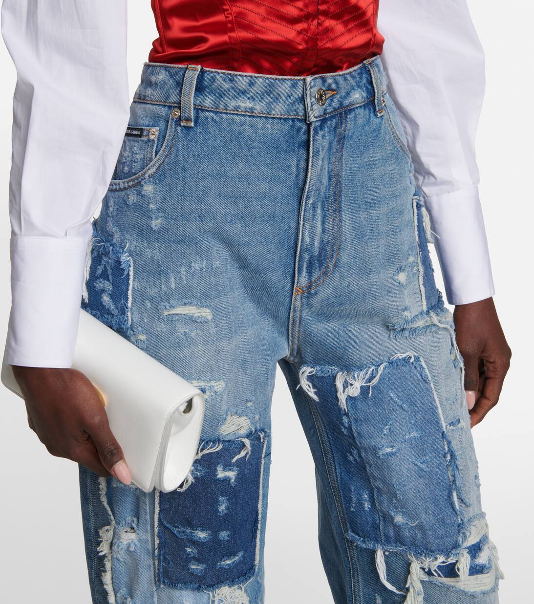 Patchwork Wide Leg Jeans in Blue - Dolce Gabbana | Mytheresa