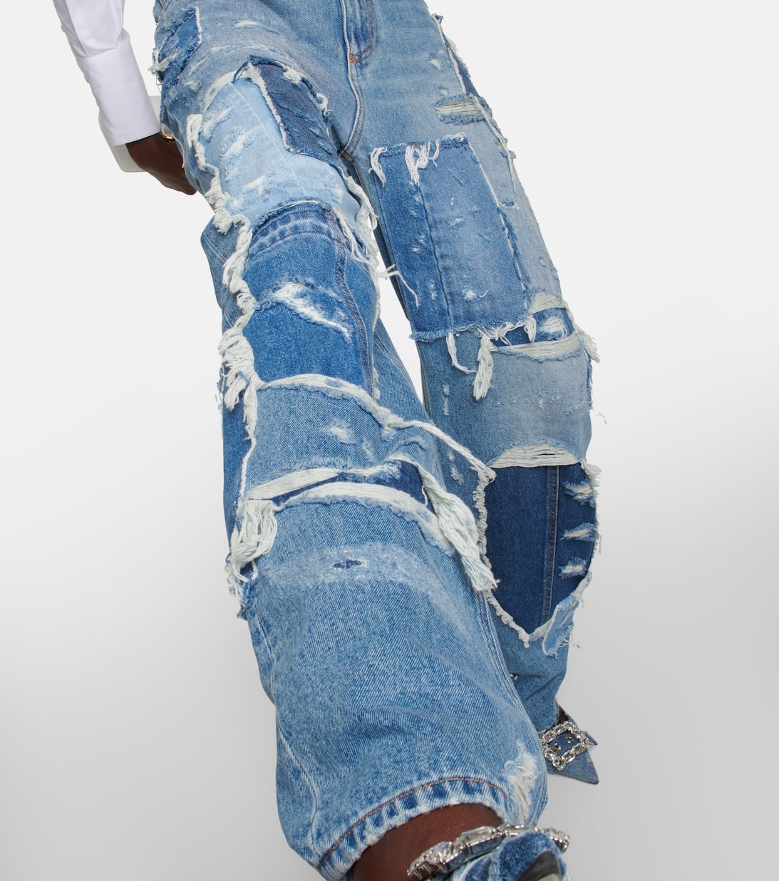 Patchwork Wide Leg Jeans in Blue - Dolce Gabbana | Mytheresa