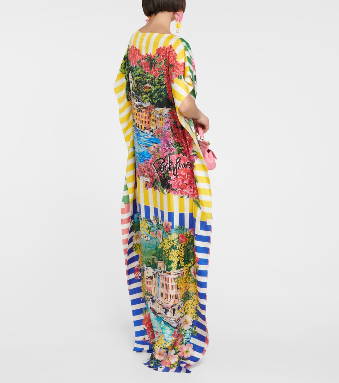 Portofino Printed Silk Twill Kaftan In Multicoloured Dolce Gabbana