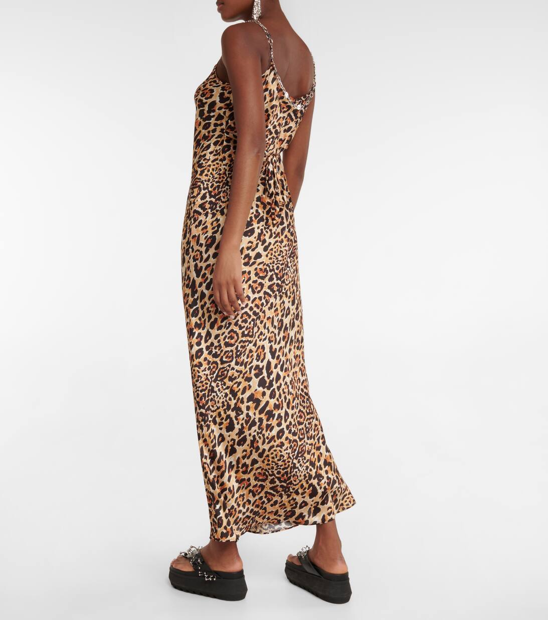Embellished Leopard Print Maxi Dress In Multicoloured Paco Rabanne