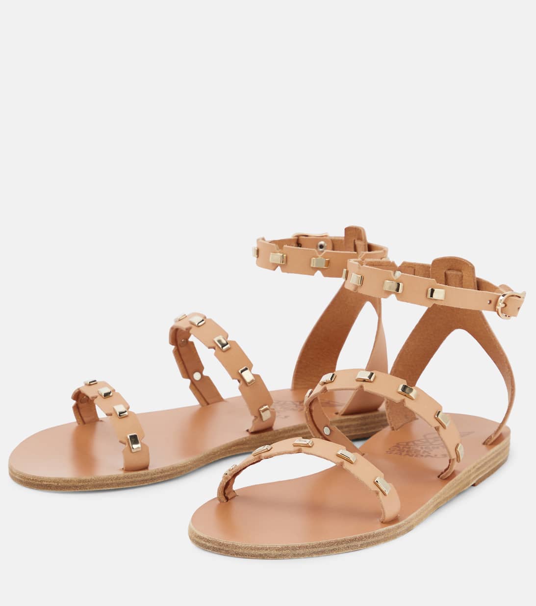 Coco Embellished Leather Sandals in Beige - Ancient Greek Sandals ...