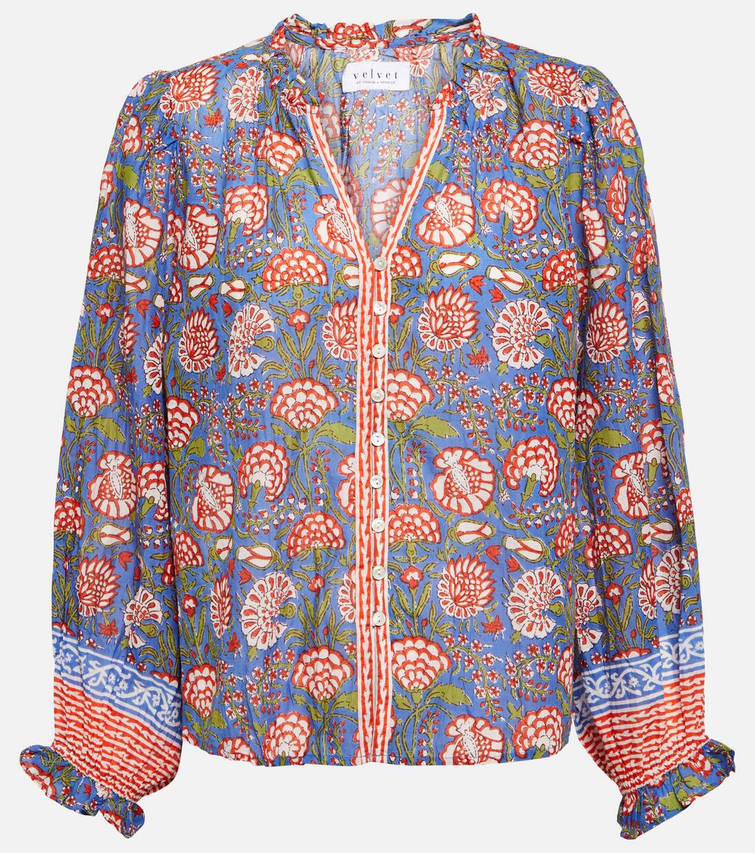 Marcella Printed Cotton Blend Top in Multicoloured - Velvet | Mytheresa