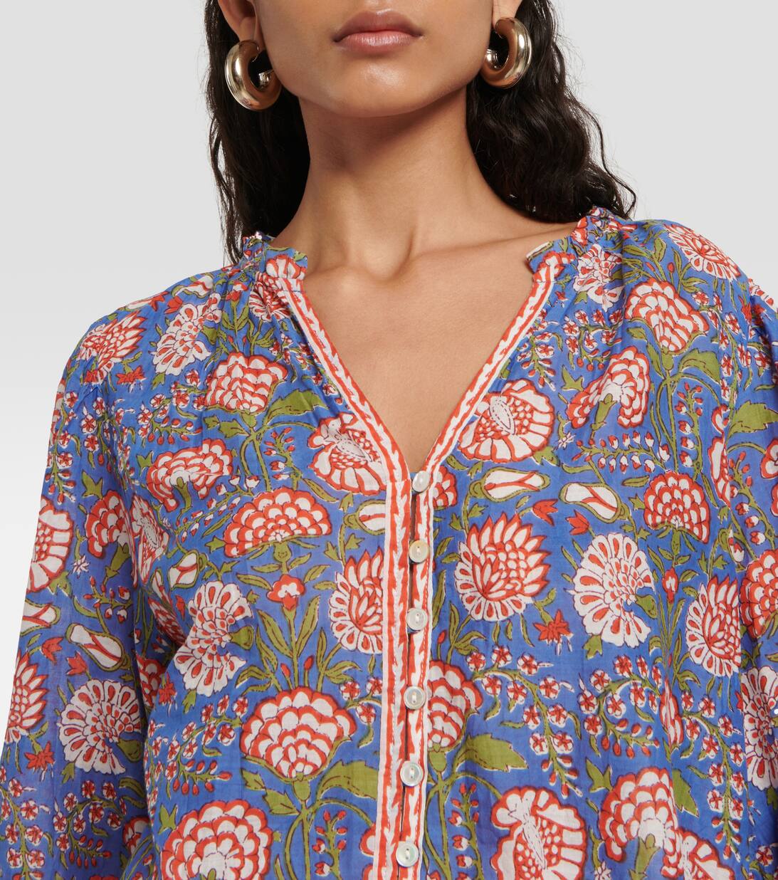 Marcella Printed Cotton Blend Top in Multicoloured - Velvet | Mytheresa