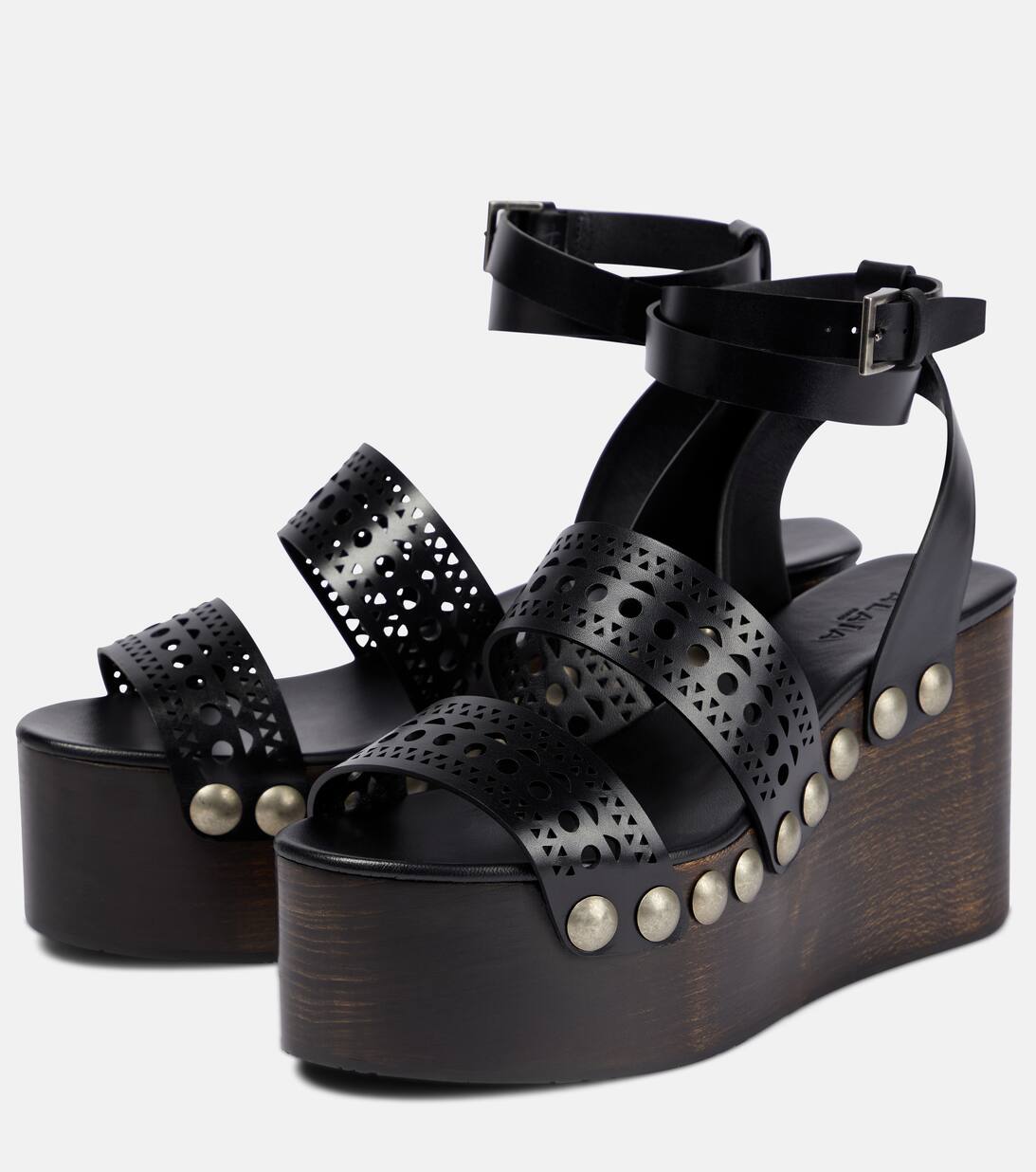 Leather Wedge Sandals in Blue - Alaia | Mytheresa