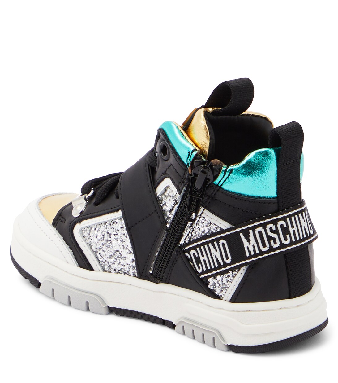 Logo Leather High Top Sneakers in Multicoloured - Moschino Kids | Mytheresa