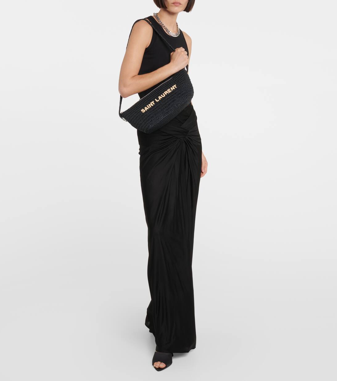 Le Rafia Logo Shoulder Bag in Black - Saint Laurent | Mytheresa