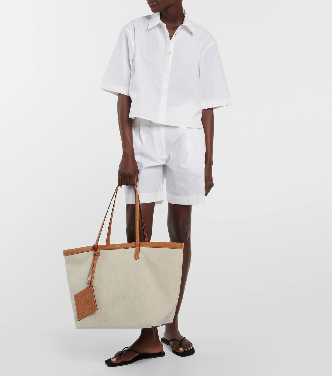 Leather Trimmed Canvas Tote Bag in Neutrals - Toteme | Mytheresa