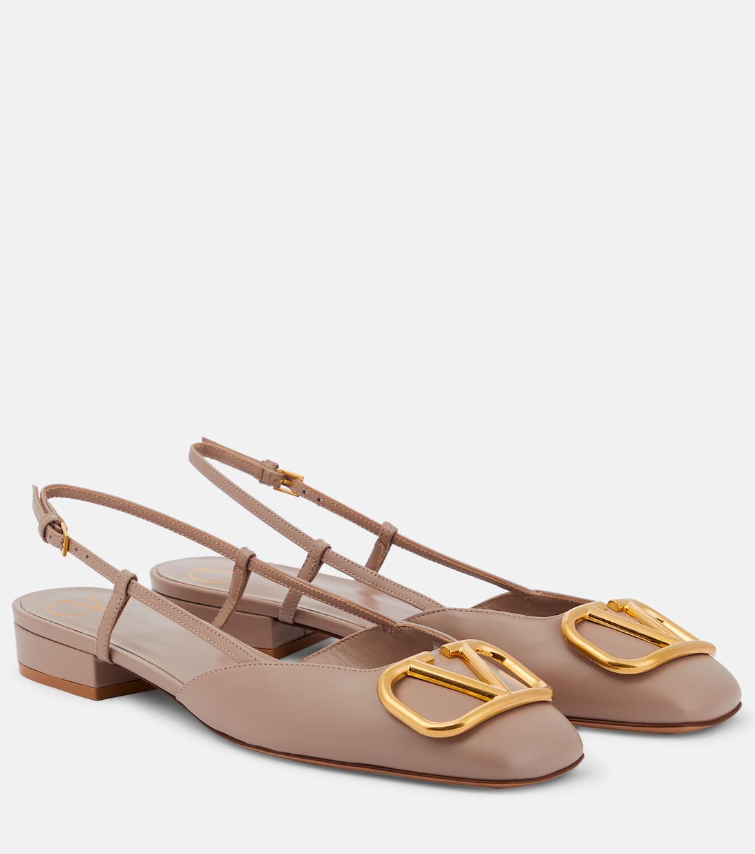 VLOGO Leather Slingback Flats in Beige - Valentino Garavani | Mytheresa