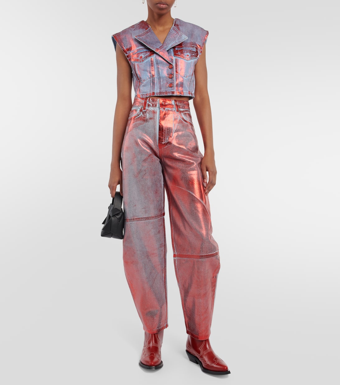 Metallic Denim Vest in Red - Ganni | Mytheresa
