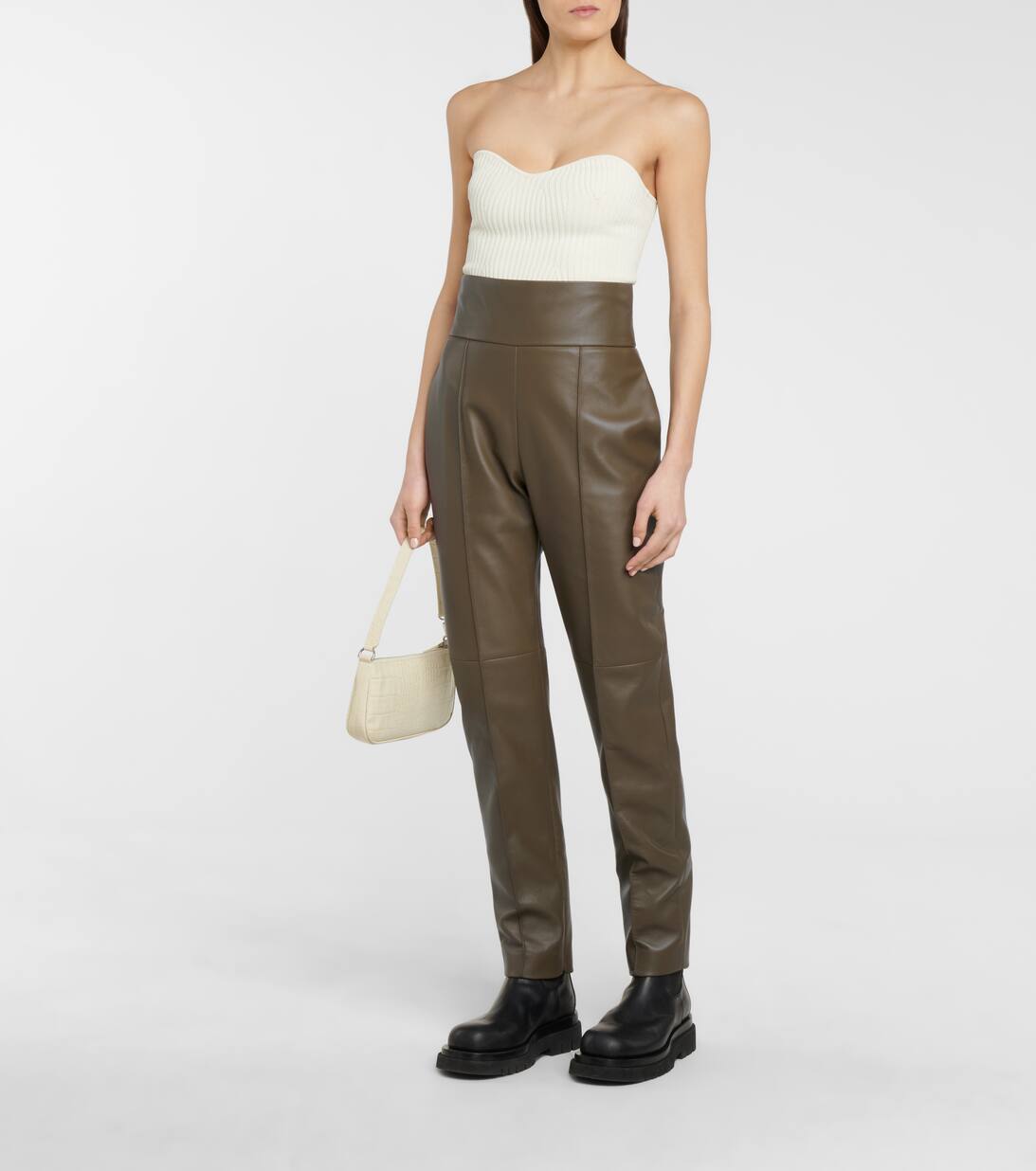 High Rise Slim Leather Pants in Brown - Alexandre Vauthier | Mytheresa