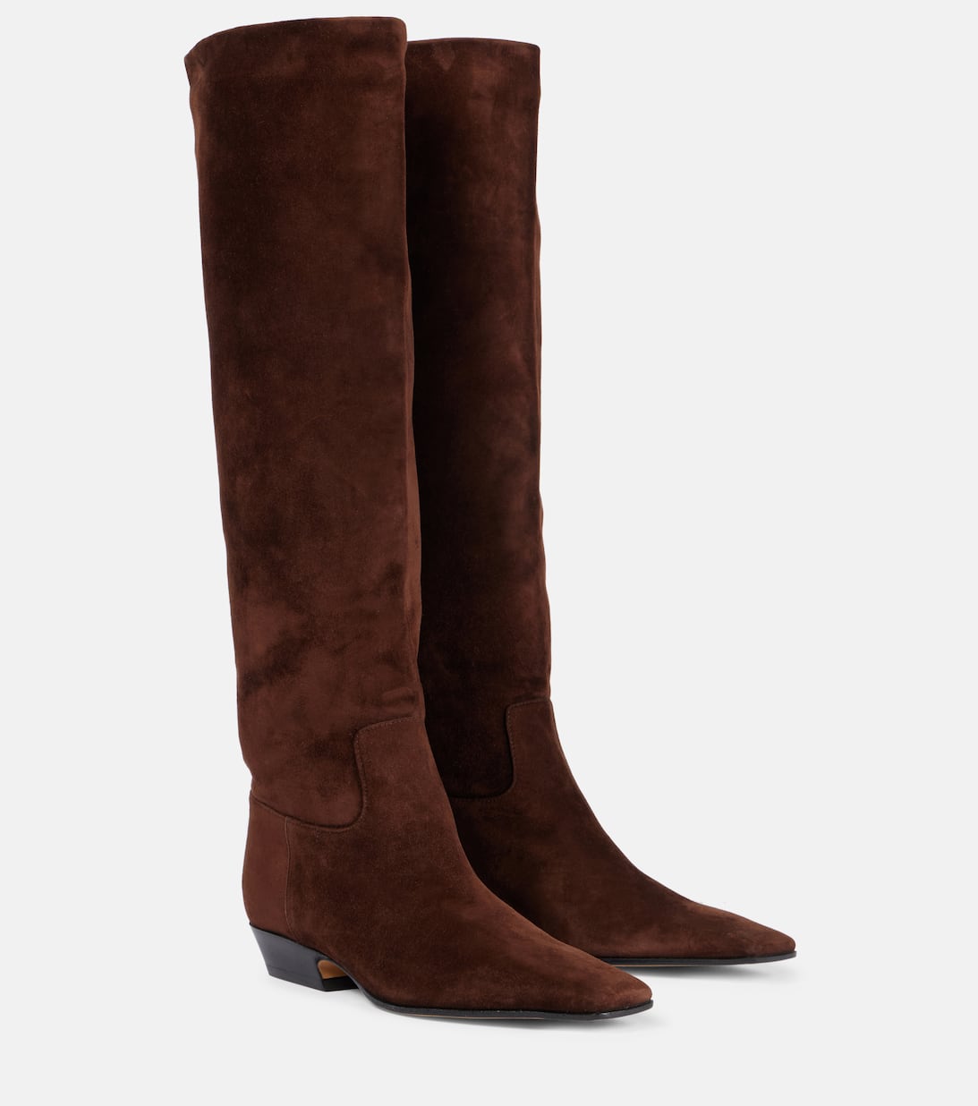 Suede Knee High Boots in Brown - Khaite | Mytheresa