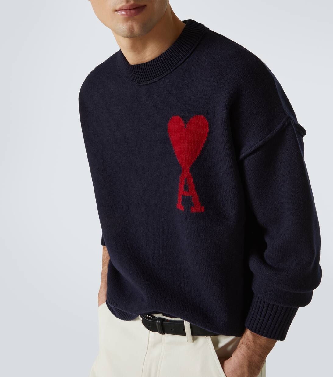 Ami De Coeur Wool Sweater in Blue - Ami Paris | Mytheresa