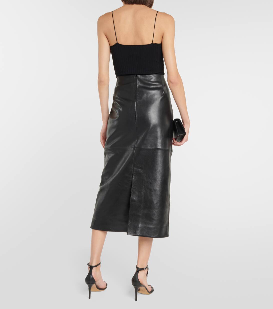 Lori High Rise Leather Midi Skirt in Black - Dodo Bar Or | Mytheresa