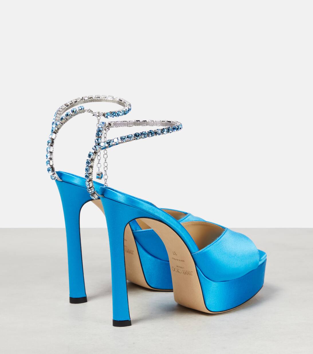 Saeda 125 Embellished Satin Platform Sandals in Blue - Jimmy Choo ...