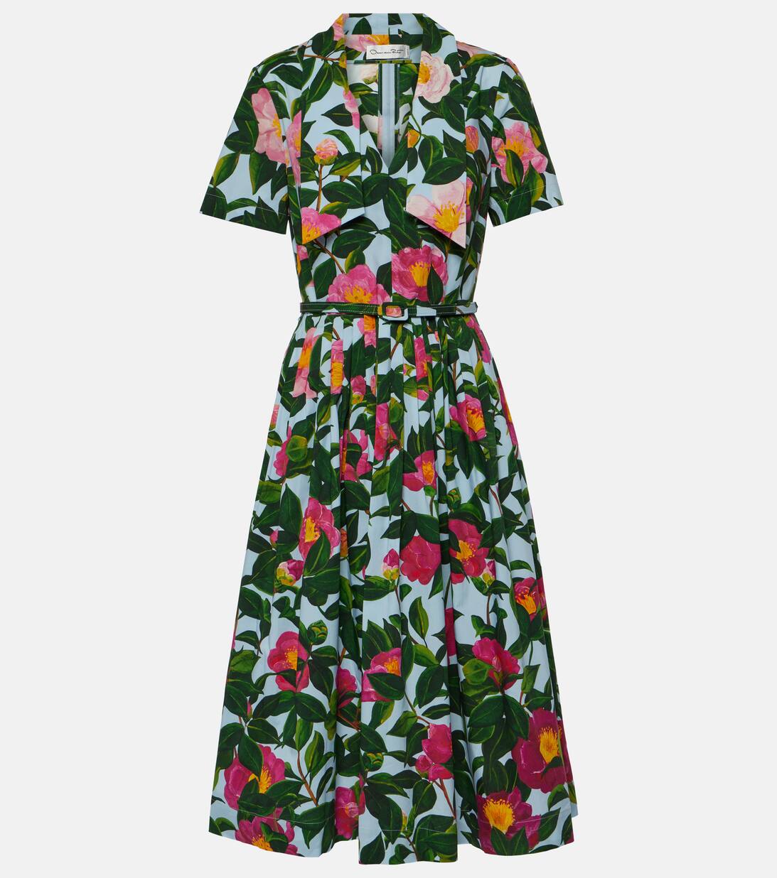 Floral Cotton Poplin Midi Dress in Multicoloured - Oscar De La Renta ...
