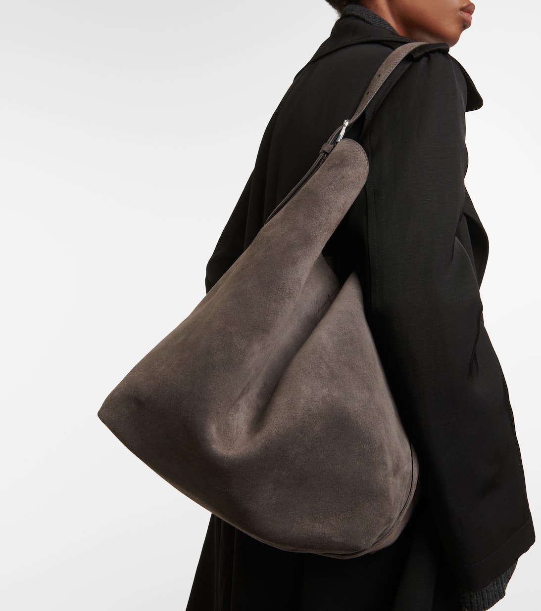 Belted Suede Tote Bag in Grey - Toteme | Mytheresa