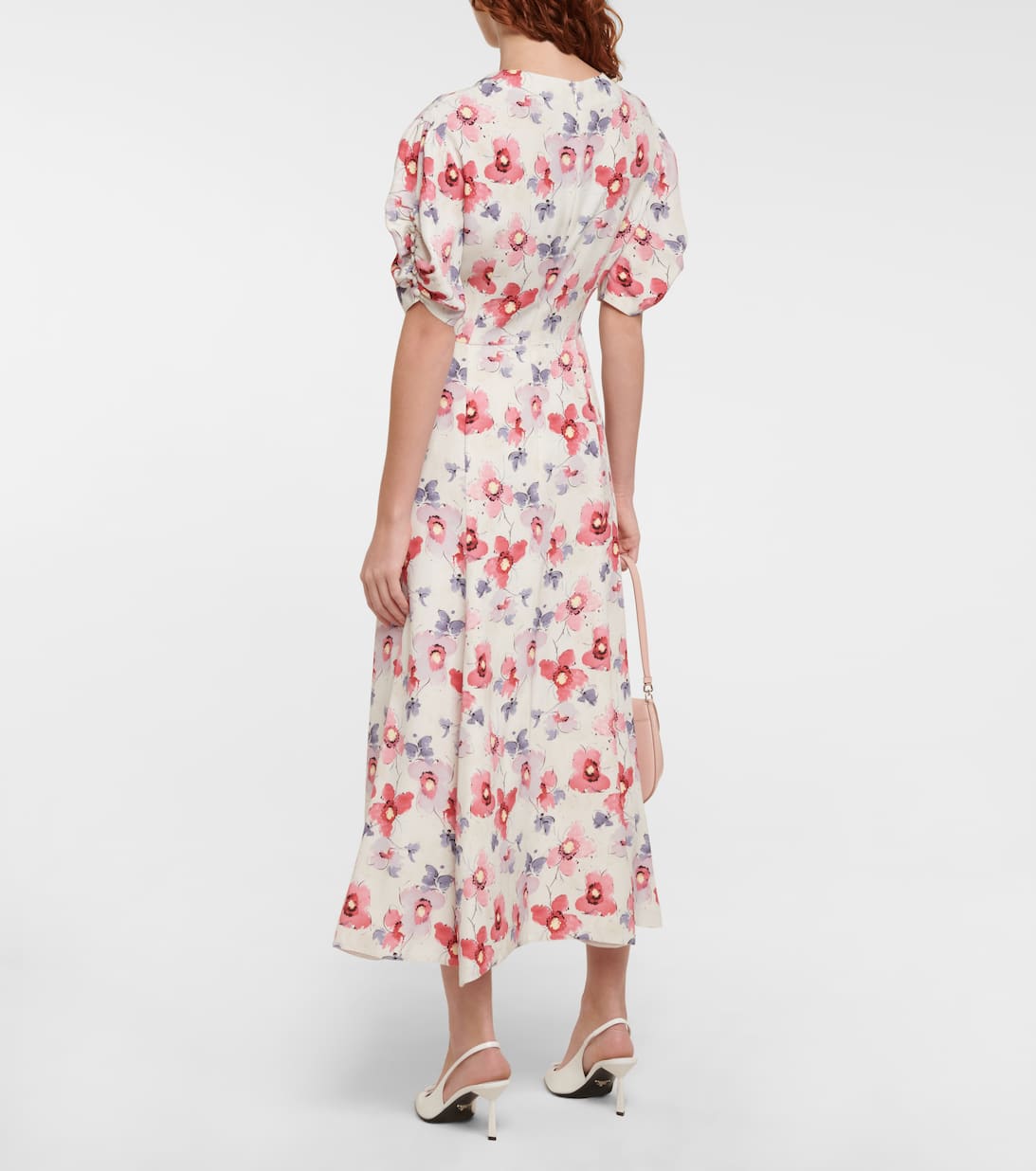 Floral Satin Midi Dress in Pink - Prada | Mytheresa