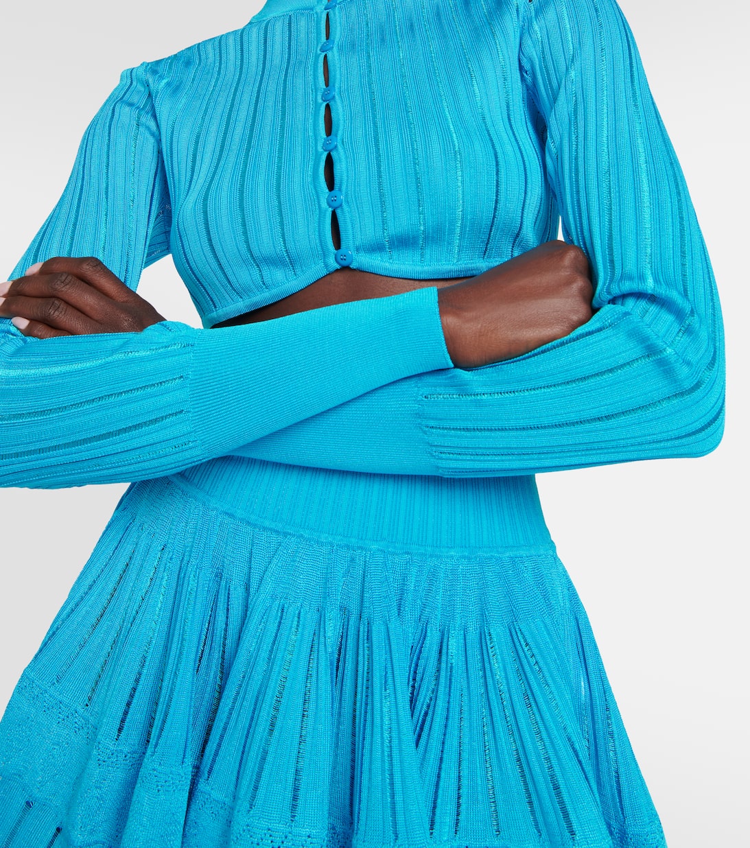 Ribbed Knit Cropped Cardigan in Blue - Alaia | Mytheresa