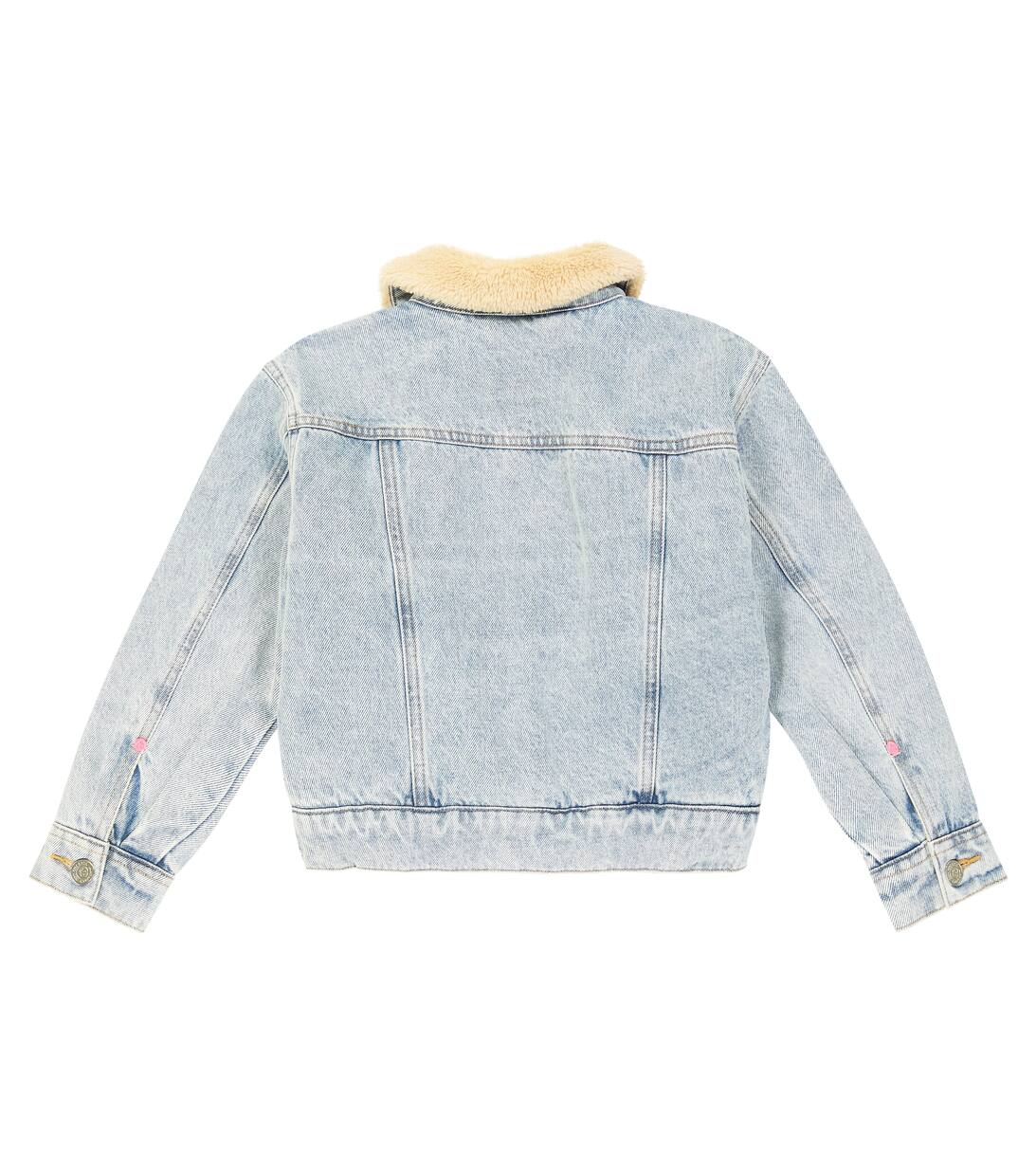 Teddy Trimmed Denim Biker Jacket in Blue - Scotch Soda Kids | Mytheresa