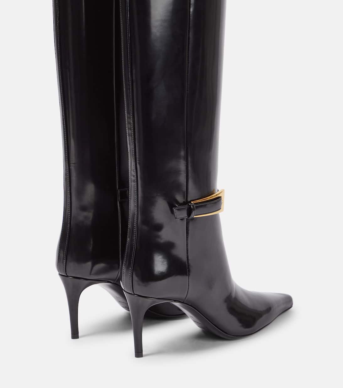 Lee Glazed Leather Knee High Boots in Black - Saint Laurent | Mytheresa