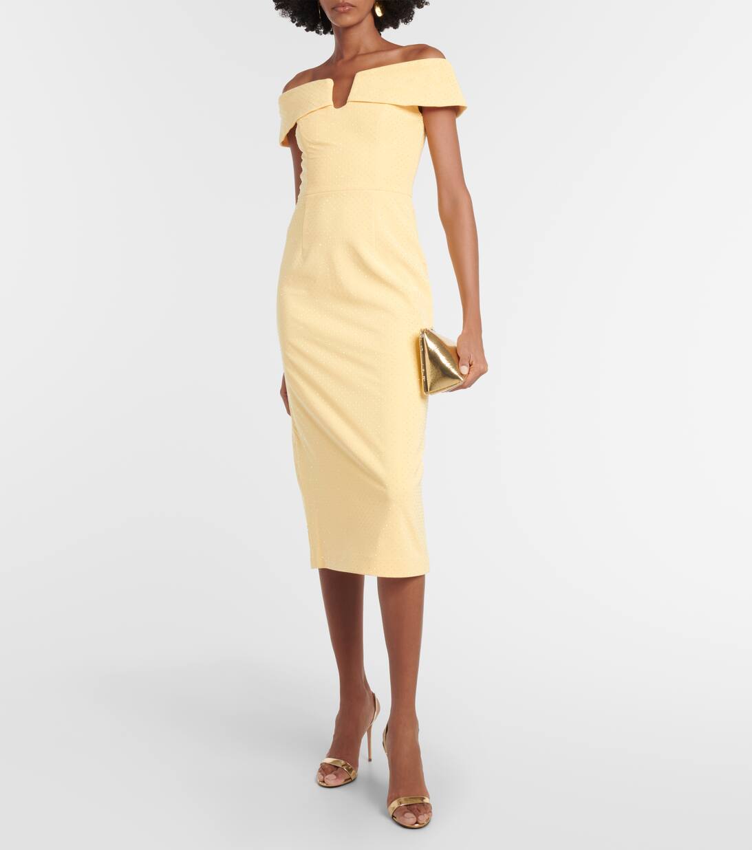 Lumiere Embellished Mesh Midi Dress in Yellow - Rebecca Vallance ...
