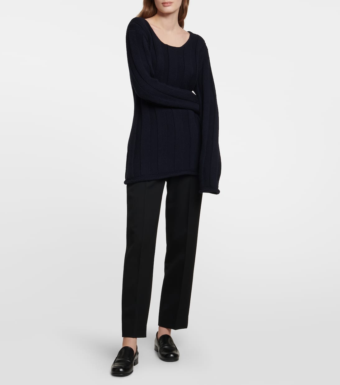 Ribbed Knit Wool Sweater in Blue - The Row | Mytheresa