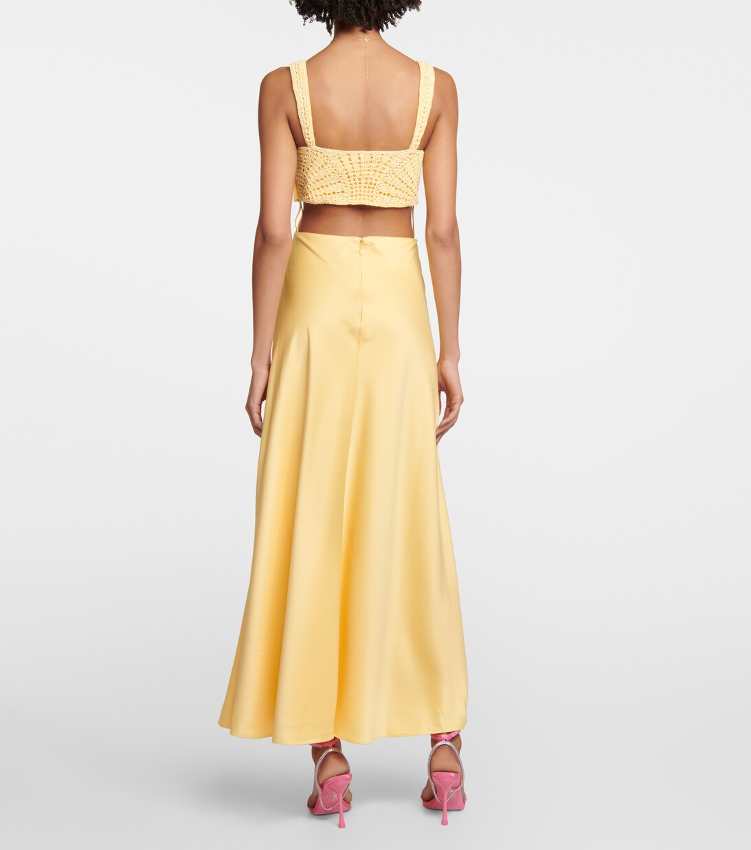 Roberta Crochet And Satin Maxi Dress in Yellow - Simkhai | Mytheresa