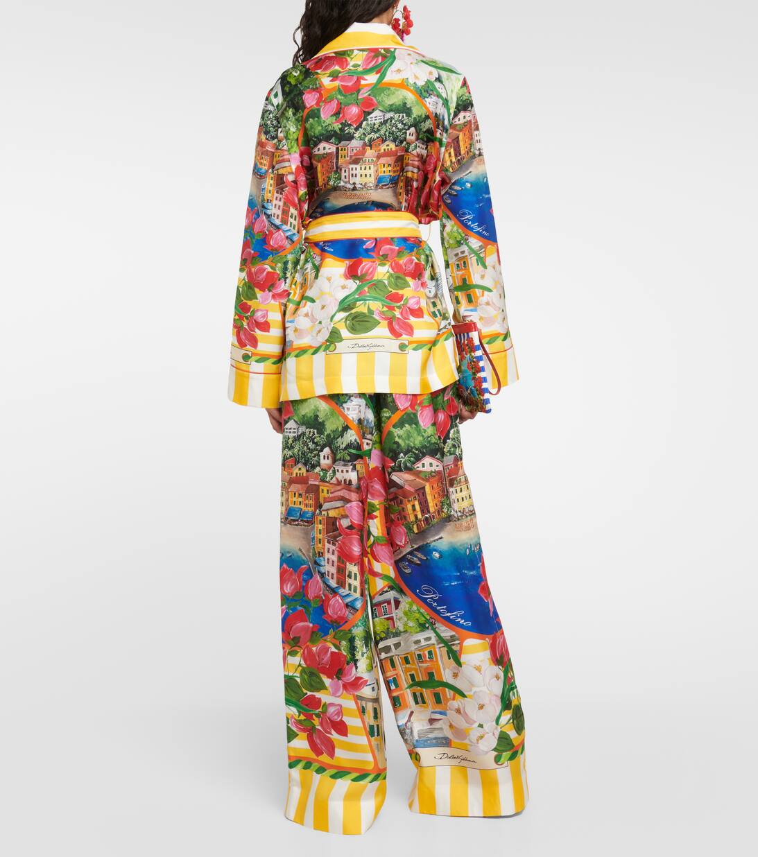 Portofino Printed Belted Silk Shirt In Multicoloured Dolce Gabbana