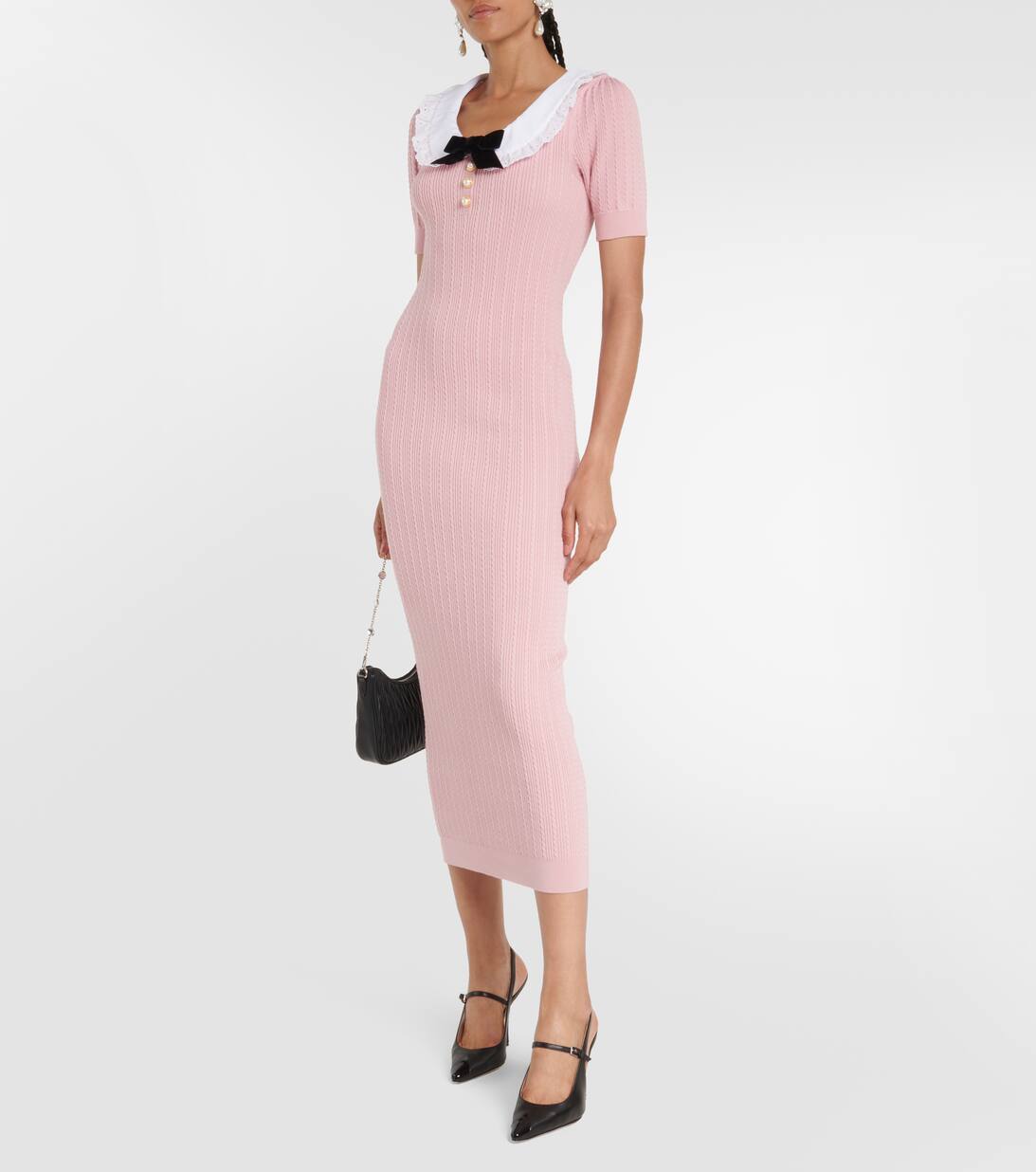 Embellished Cotton Blend Midi Dress in Pink - Alessandra Rich | Mytheresa