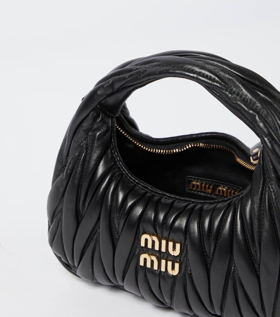 Wander Mini Leather Shoulder Bag in Black - Miu Miu | Mytheresa