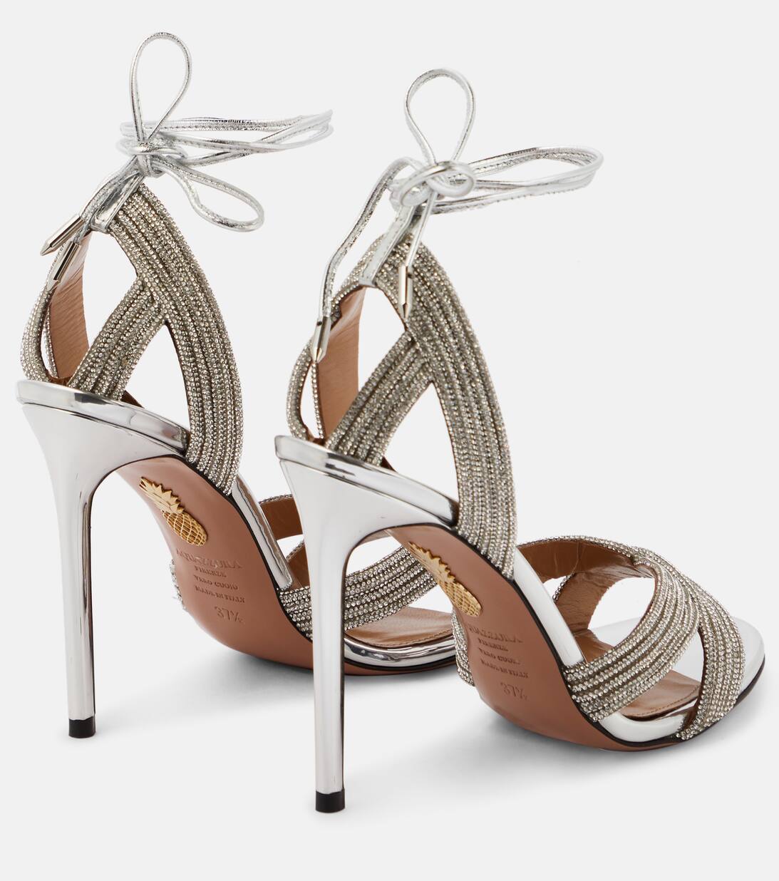 Ari 105 Embellished Sandals in Silver - Aquazzura | Mytheresa