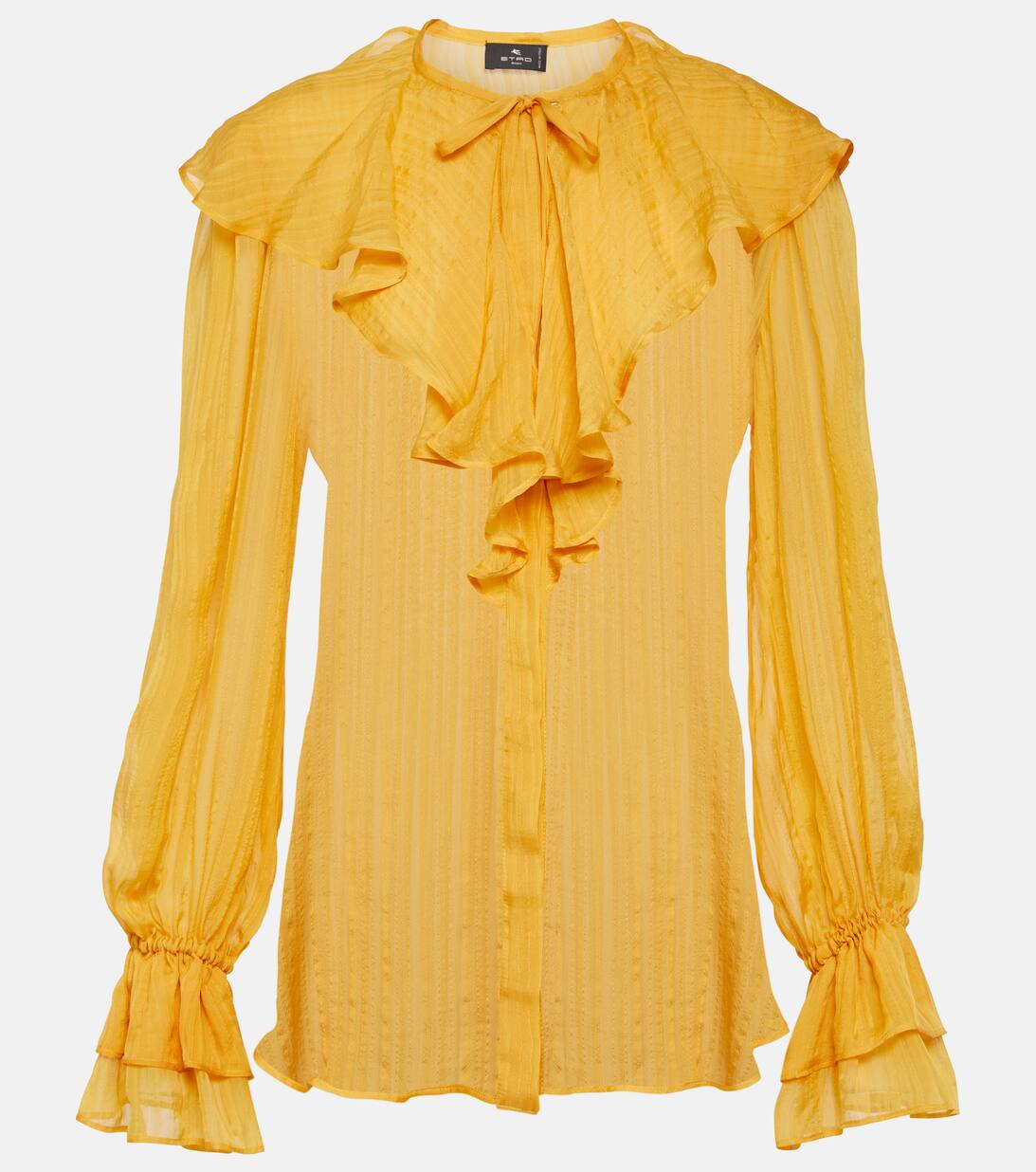 Ruffled Silk Blouse in Yellow - Etro | Mytheresa