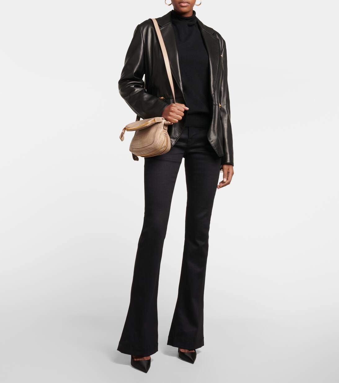 Jennifer Mini Croc Effect Leather Shoulder Bag in Beige - Tom Ford ...