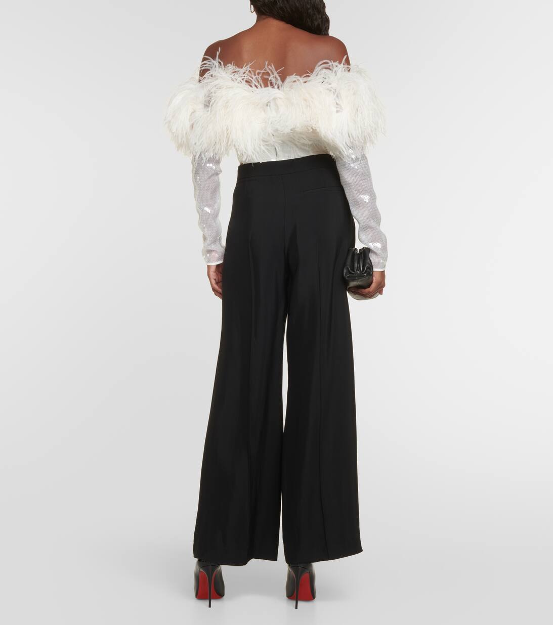 Sequined Feather Trimmed Crop Top in White - David Koma | Mytheresa