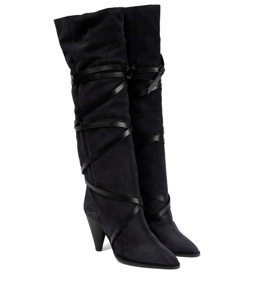 Lophie Suede Leather Trimmed Knee High Boots in Black - Isabel Marant ...