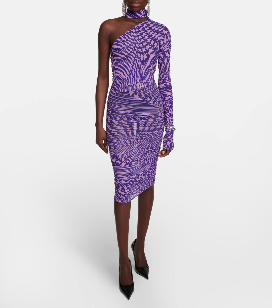 Printed Mesh Cutout Minidress in Multicoloured - Mugler | Mytheresa