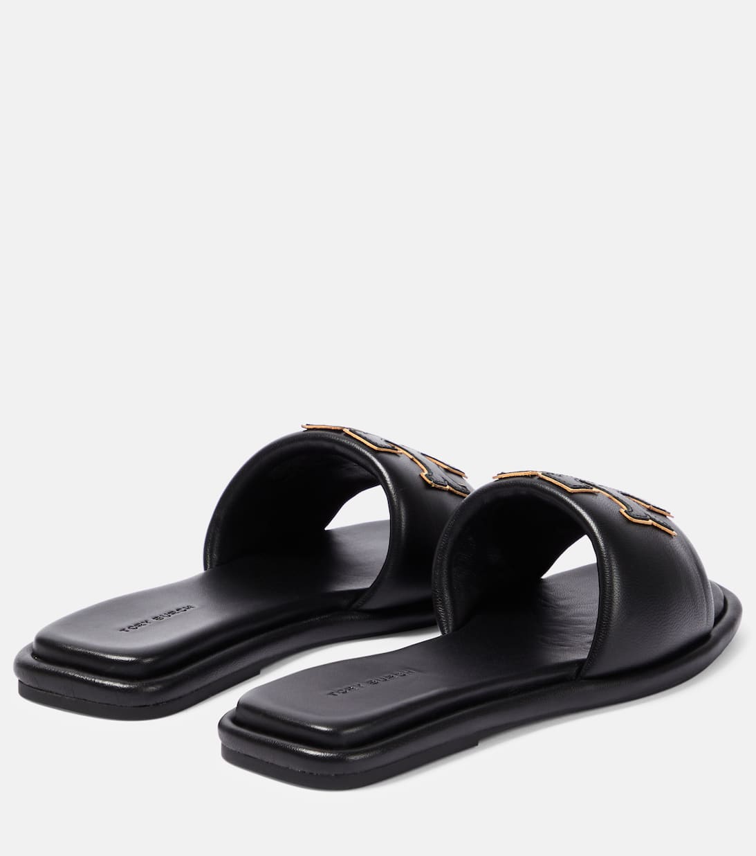Double T Leather Slides in Black - Tory Burch | Mytheresa