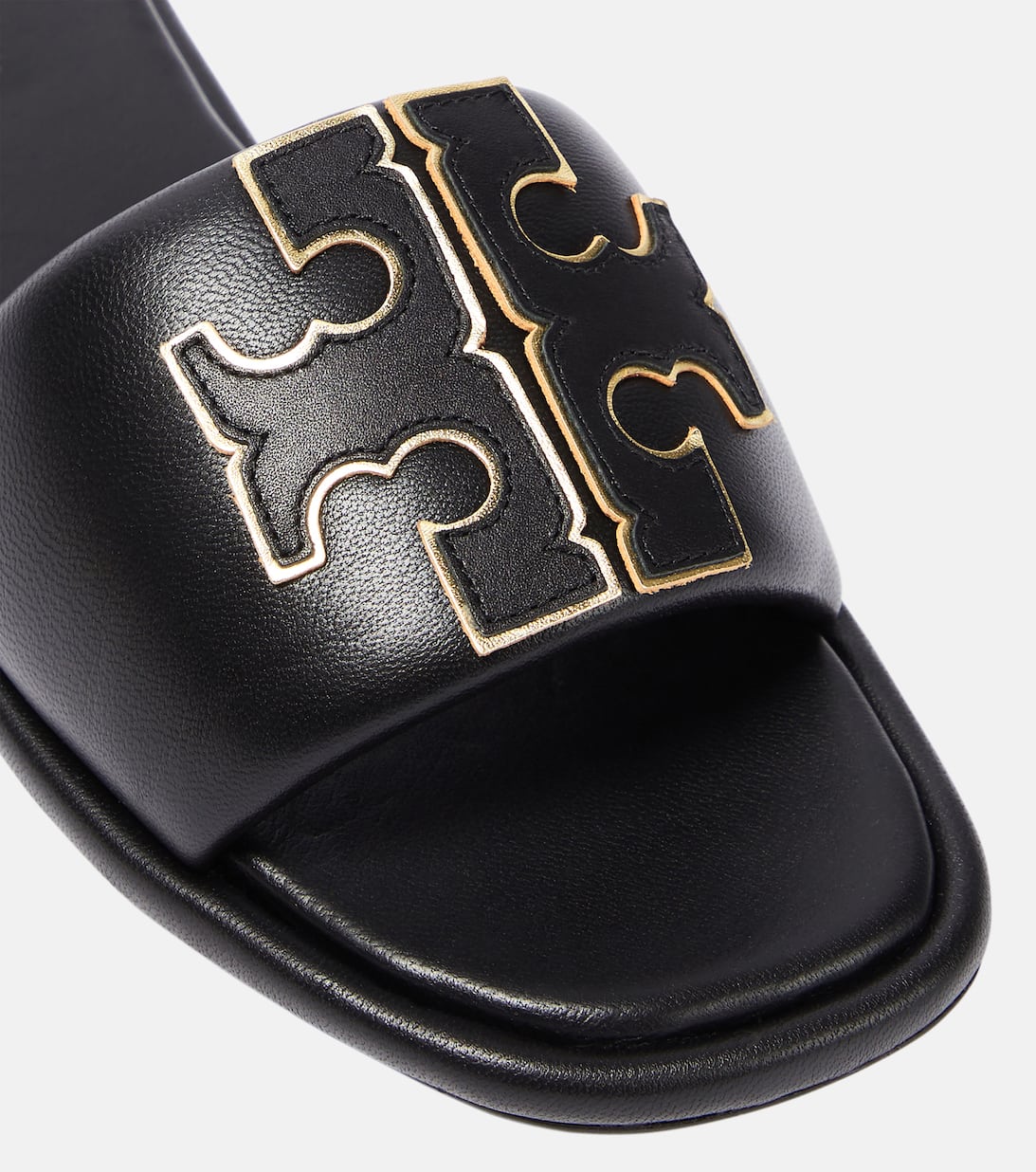 Double T Leather Slides in Black - Tory Burch | Mytheresa