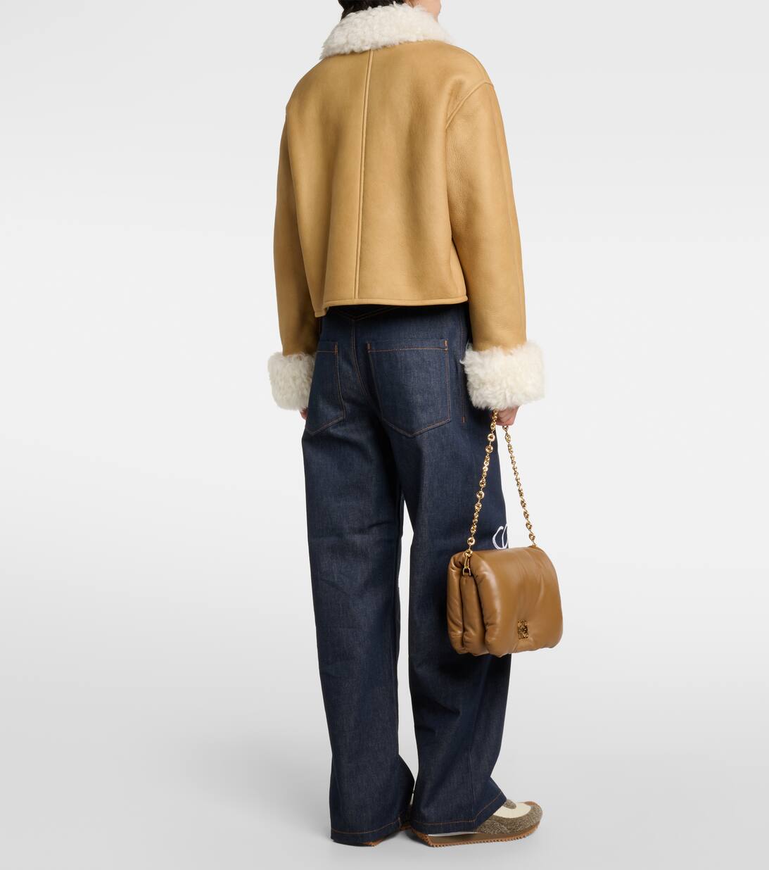 Shearling Trimmed Leather Jacket in Brown - Loewe | Mytheresa