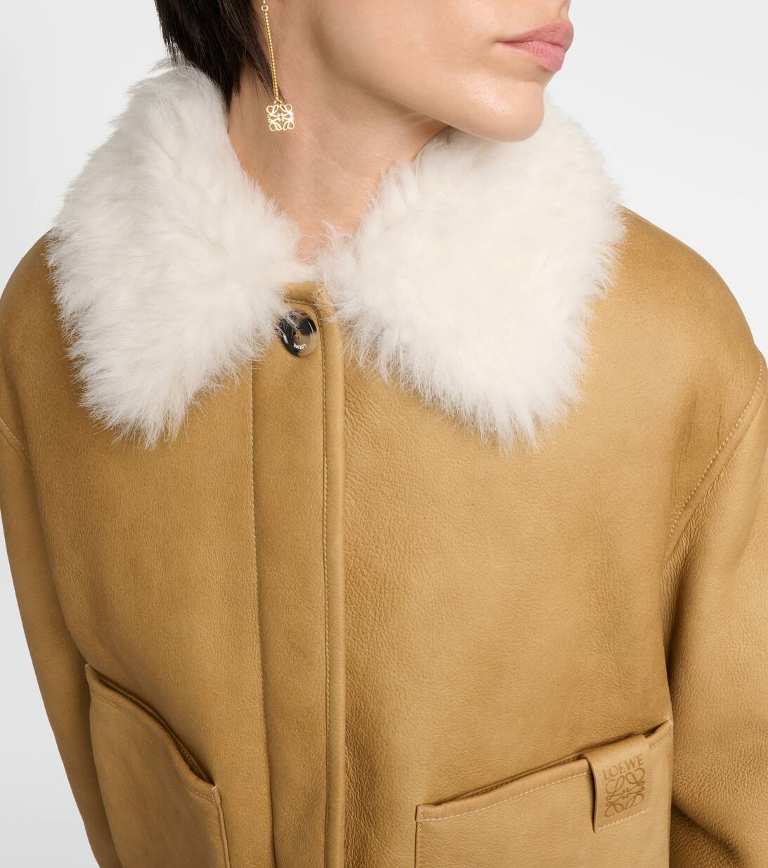 Shearling Trimmed Leather Jacket in Brown - Loewe | Mytheresa