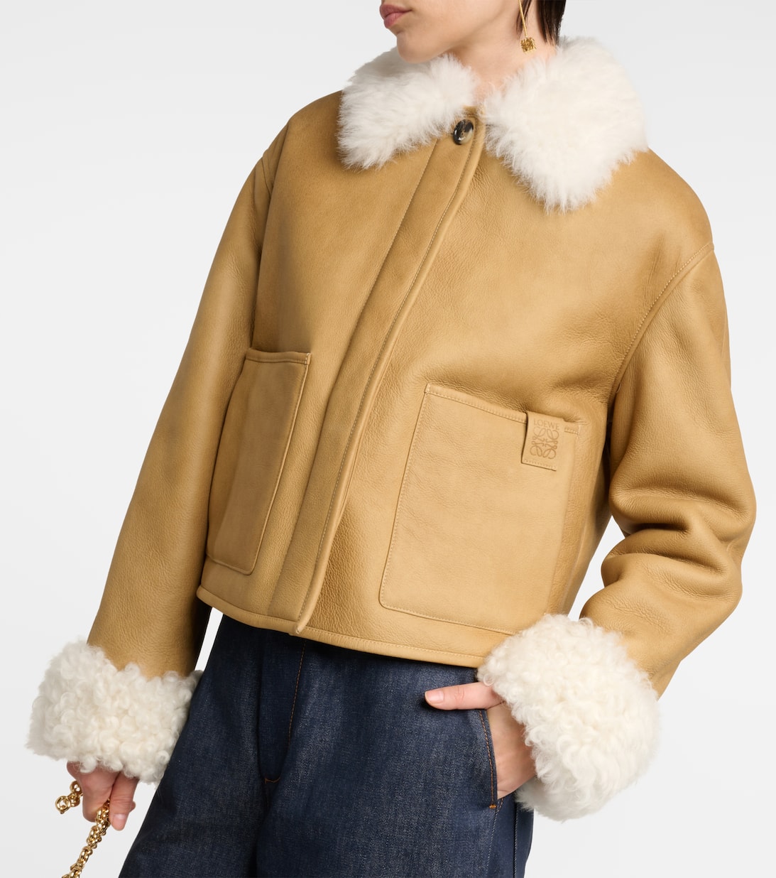 Shearling Trimmed Leather Jacket in Brown - Loewe | Mytheresa