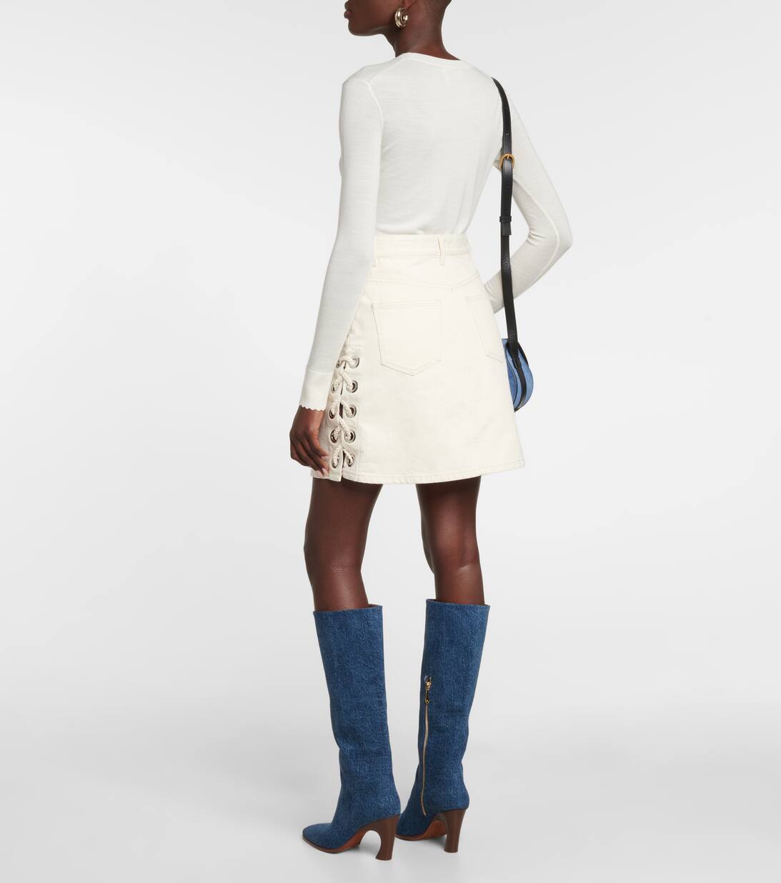 High Rise Cotton And Linen Skirt in White - Chloe | Mytheresa