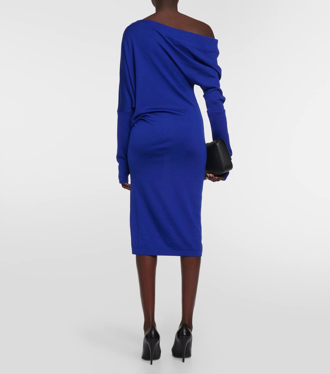 Off Shoulder Cashmere And Silk Midi Dress in Blue - Tom Ford | Mytheresa