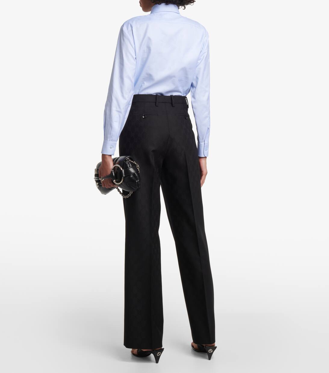 GG Jacquard High Rise Wool Straight Pants in Black - Gucci | Mytheresa