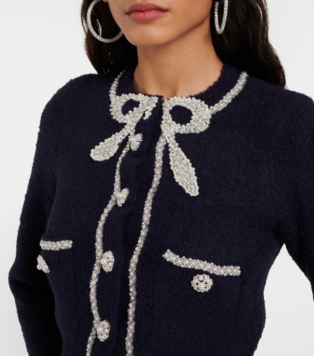 Embellished Cropped Cardigan in Blue - Self Portrait | Mytheresa